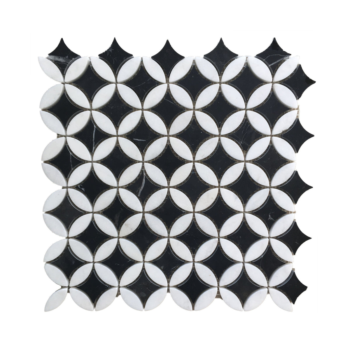 Rosette Nero Marquina & Thassos Honed Mosaic 300x300mm – Studio xOx
